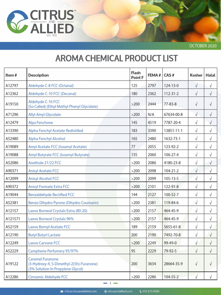 Aroma Chemical Product List CA 1 | PDF | Ester | Functional Group