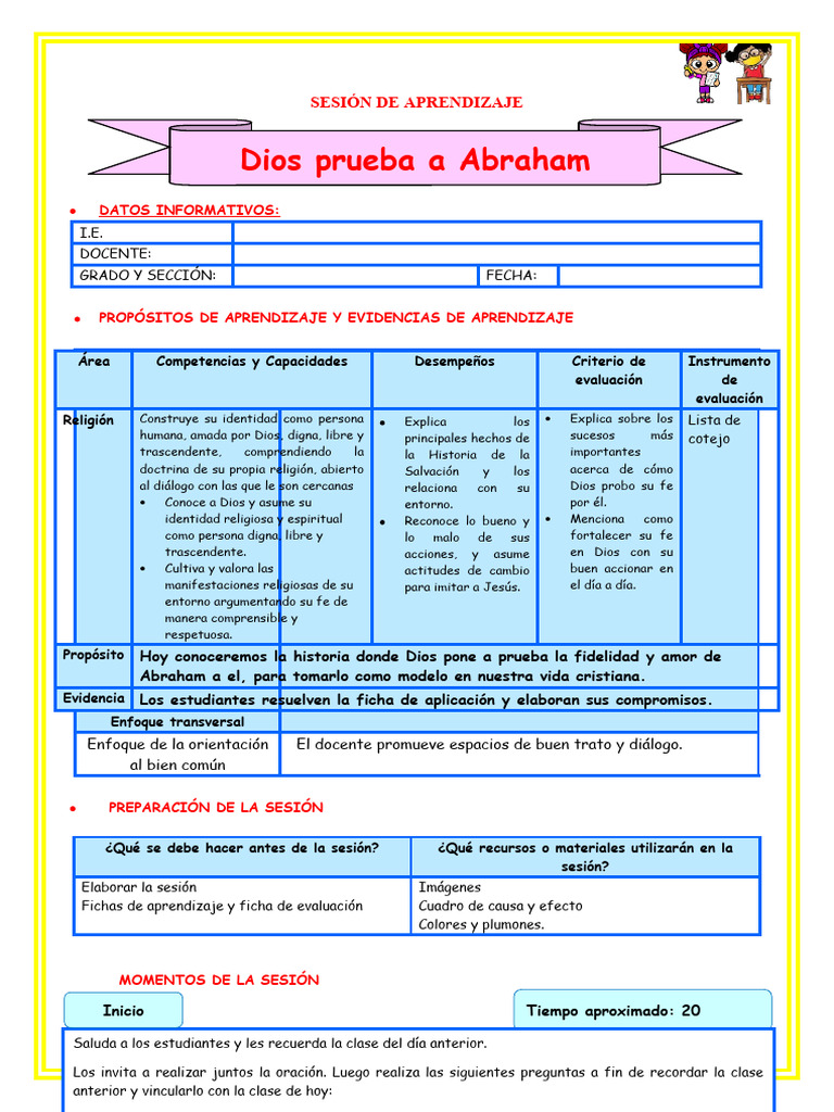 E5 s3 Sesion d5 Religión Dios Prueba A Abraham | PDF | Abrahán | Sarah