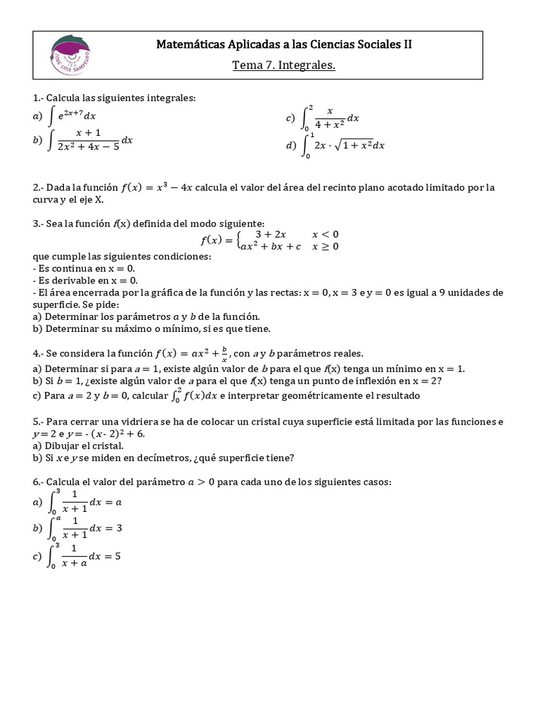 Hoja 9. Integrales | PDF | Integral | Función (Matemáticas)