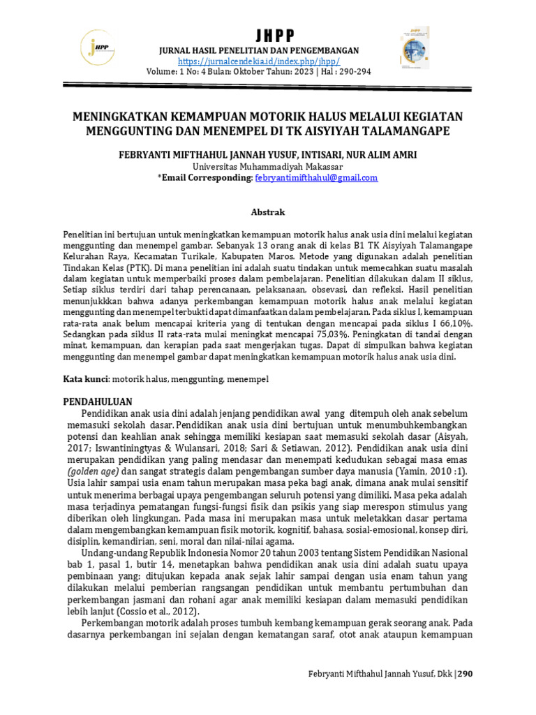 Meningkatkan Kemampuan Motorik Halus Melalui Kegia | PDF