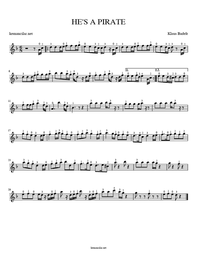 Pirates of The Caribbean Violin Sheet Music Hes A Pirate | PDF