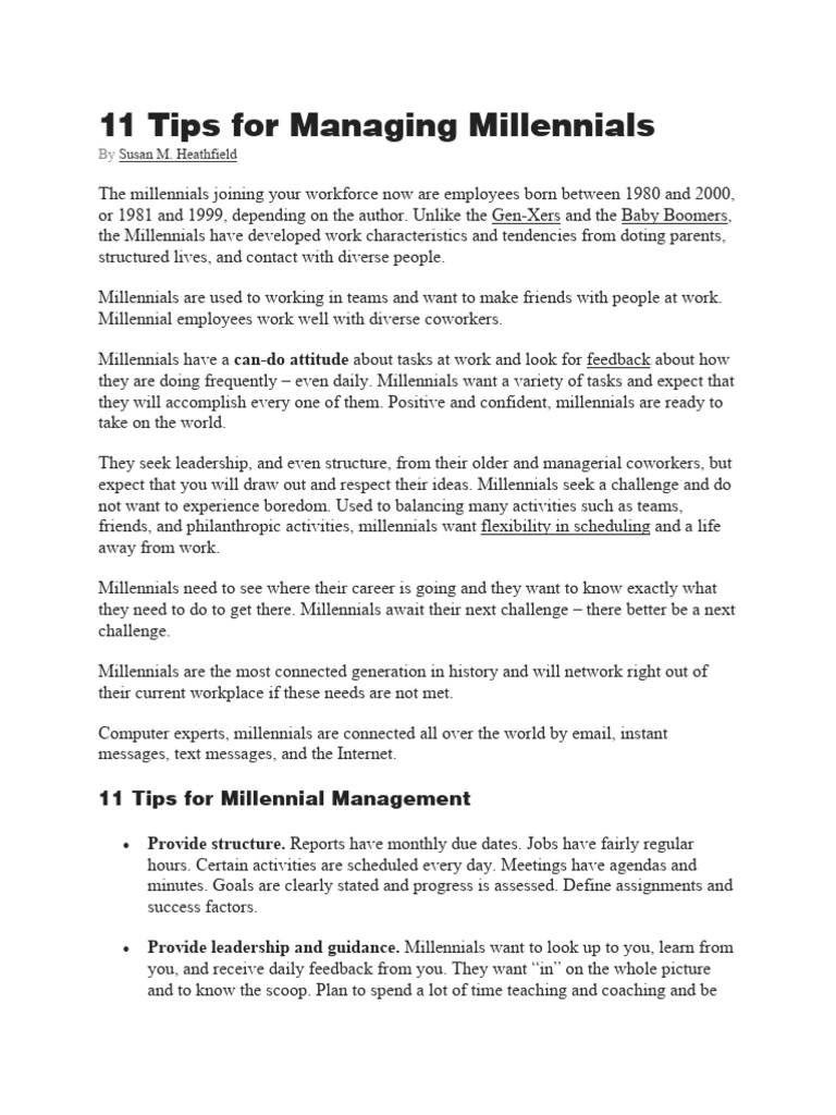 11 Tips For Managing Millennials | PDF | Millennials | Social Psychology