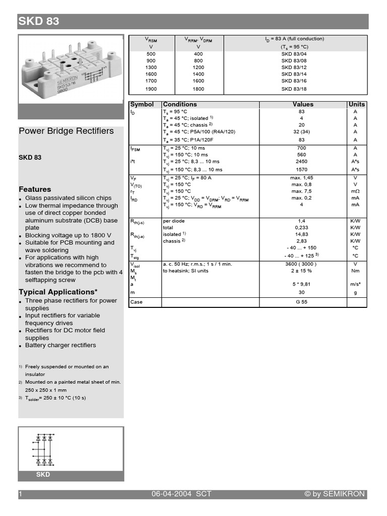 SKD 83 Power Bridge Rectifiers Guide | PDF | Teaching Methods ...