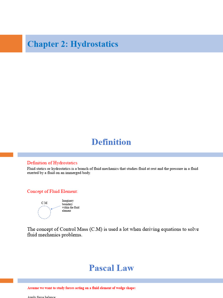 Chapter 2 1 Hydrostatics | PDF | Pressure | Atmospheric Pressure