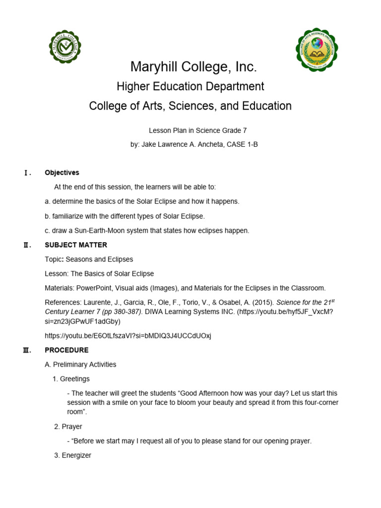 Grade 7 Science: Solar Eclipse Basics | PDF | Solar Eclipse | Shadow
