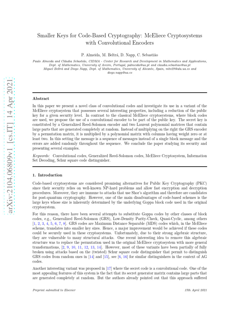 #Smaller Keys For Code Based Cryptography McEliece Cryptosystems | PDF | Matrix (Mathematics ...