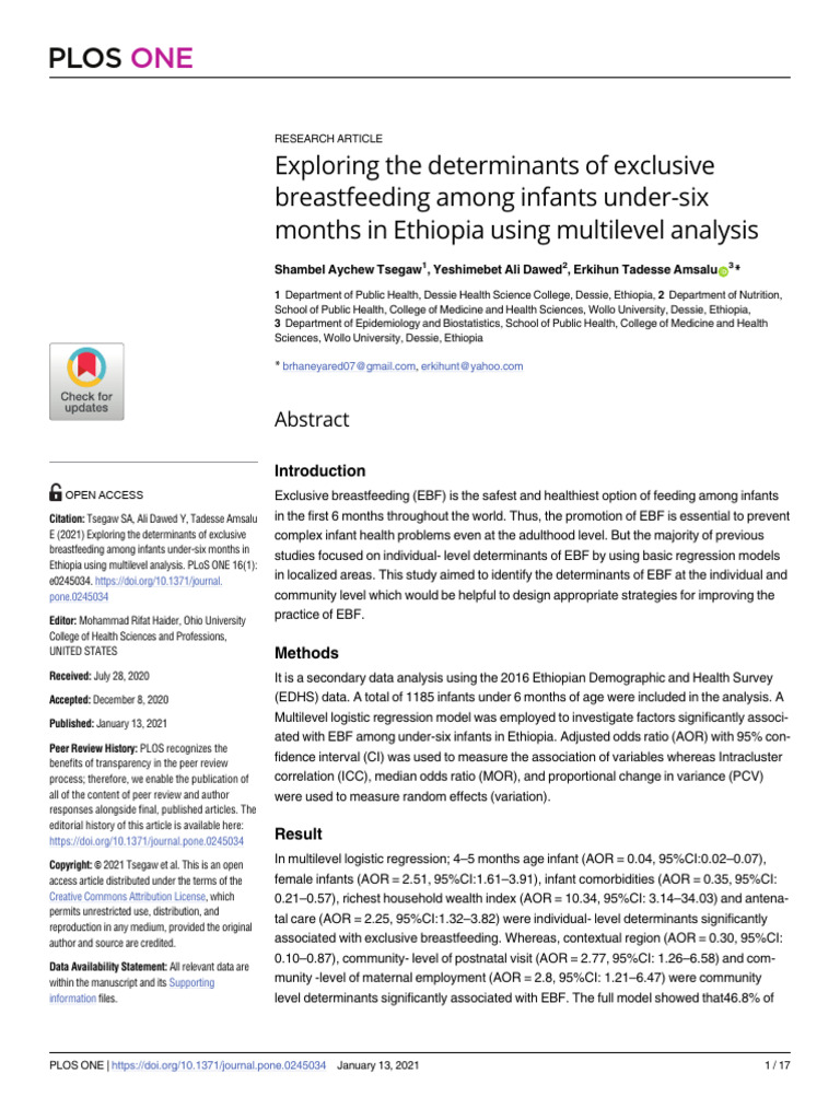 Exploring The Determinants of Exclusive Breastfeeding Among Infants ... Exploring The Determinants of Exclusive Breastfeeding Among Infants ...