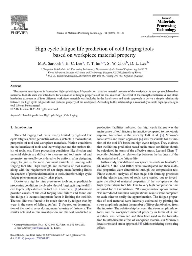 High Cycle Fatigue Life Prediction of Cold Forging Tools Based On Workpiece Material Property ...