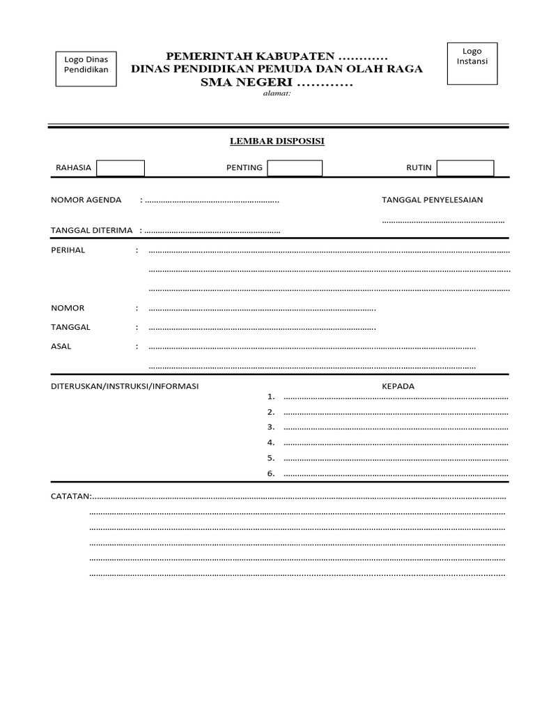 Format Disposisi Surat Masuk | PDF