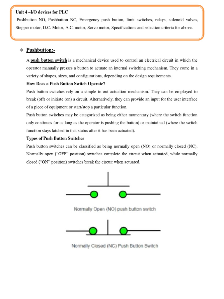Push Button Switches in PLC Systems | PDF | Electric Motor | Relay