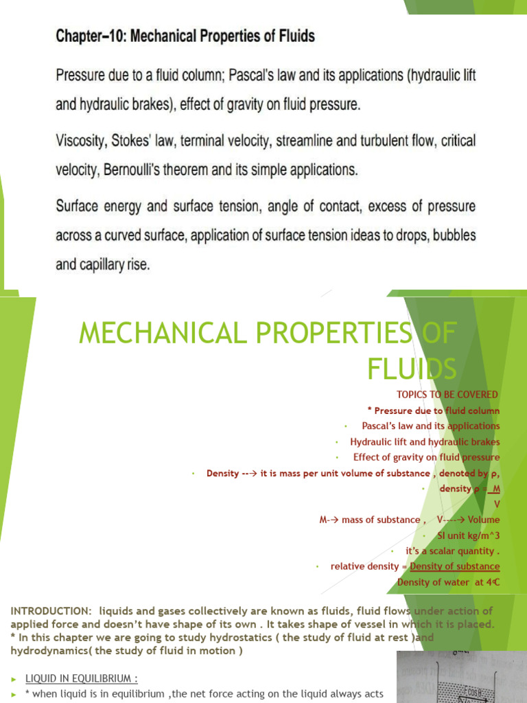 Mechanical Properties of Fluid | PDF | Pressure | Surface Tension