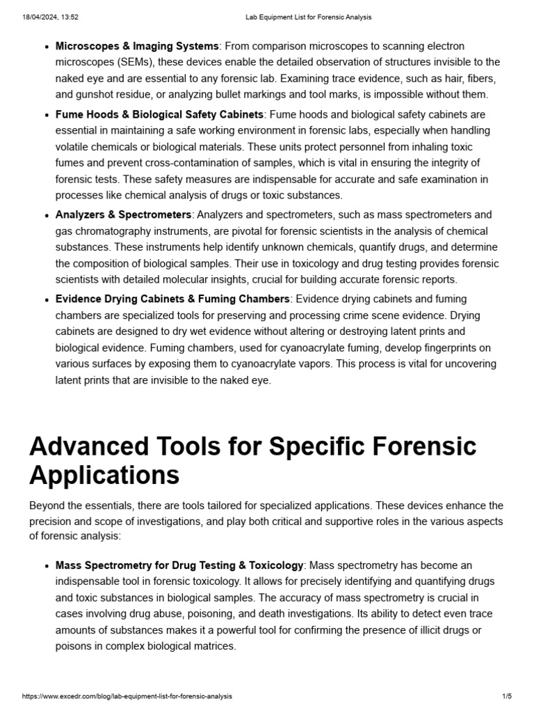 Lab Equipment List for Forensic Analysis | PDF | Forensic Science ...