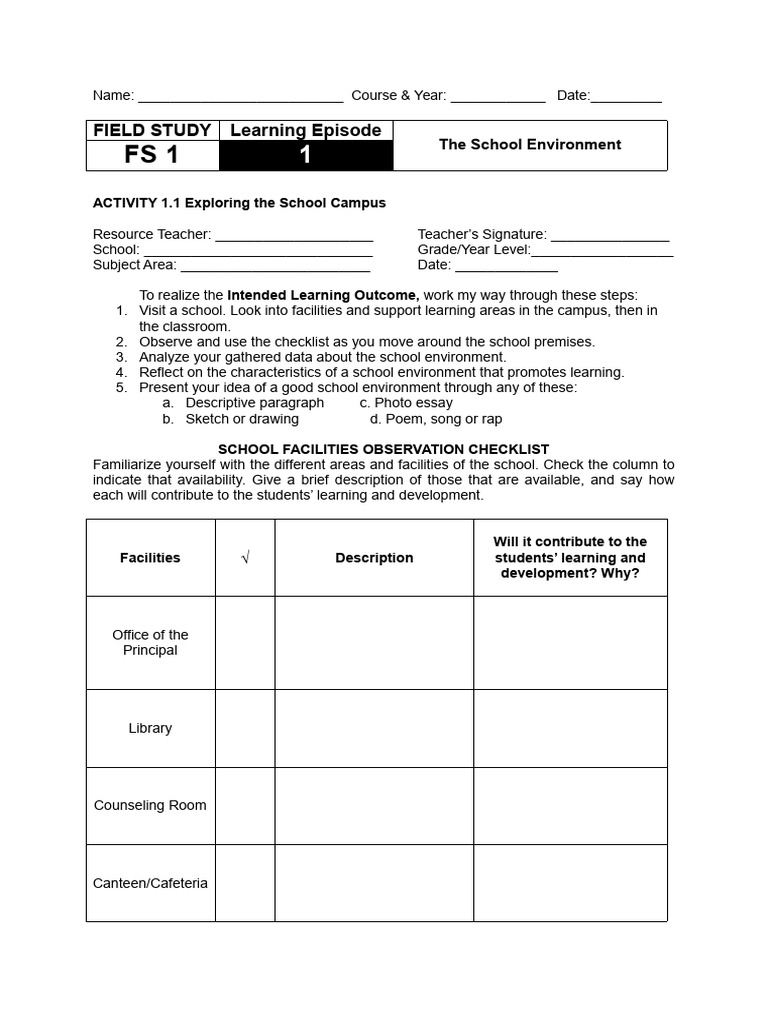 Field Study 1: School Environment Insights | PDF | Classroom Management | Learning