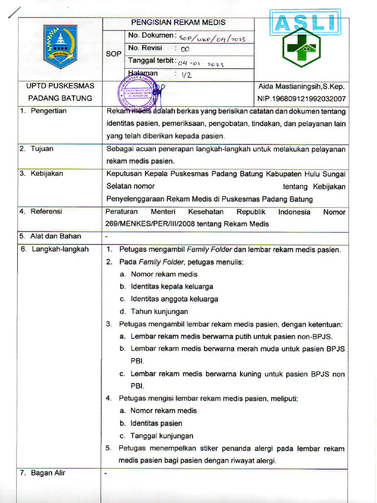 SOP Pengisian Rekam Medis | PDF