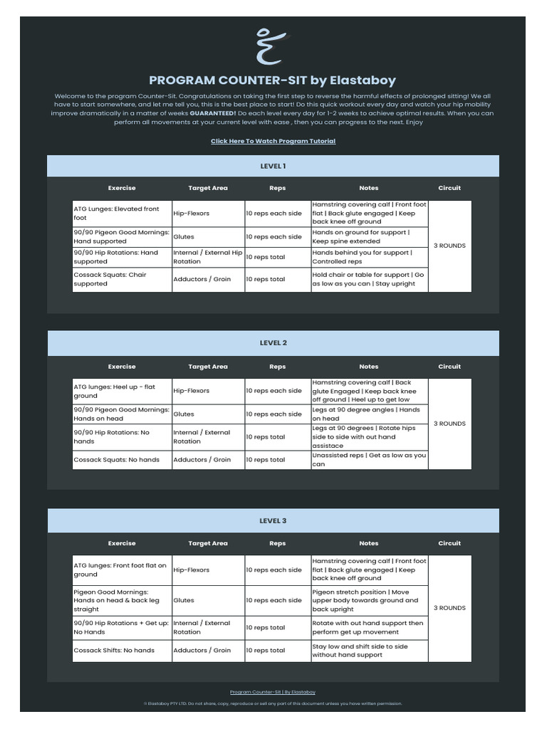 Program Counter-Sit by Elastaboy - Level 1 - 2 - 3 | PDF | Anatomical Terms Of Motion | Lower ...