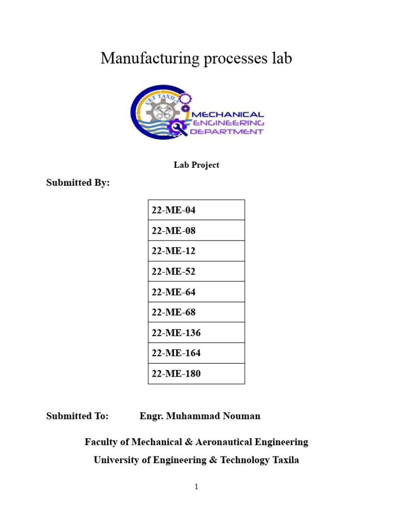 Manufacturing Processes Lab | PDF | Welding | Construction