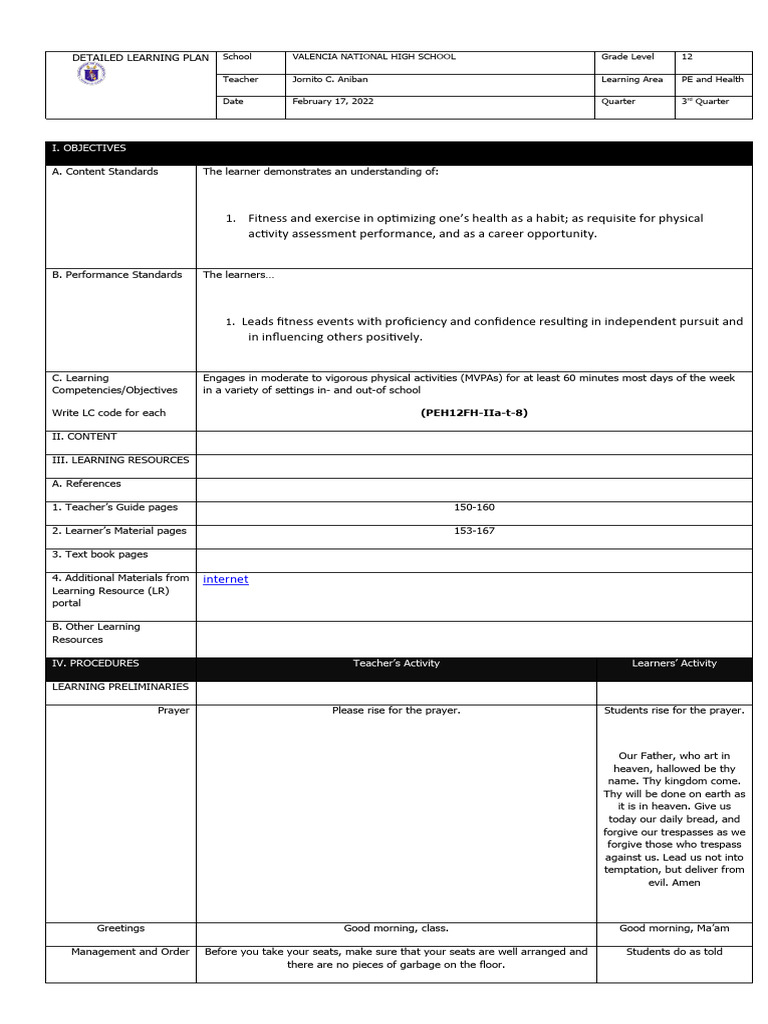 Meg COT 1 PE and Health12 Revised | PDF | Lord's Prayer