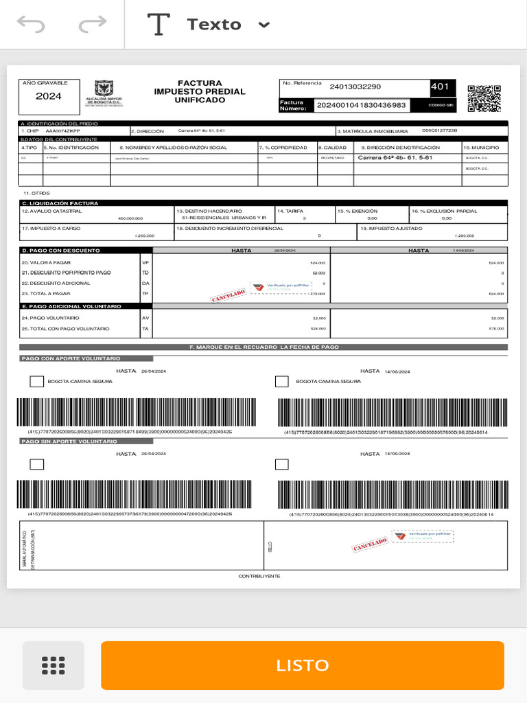 Pdffiller - Factura Impuesto Predial Unificado PDF | PDF