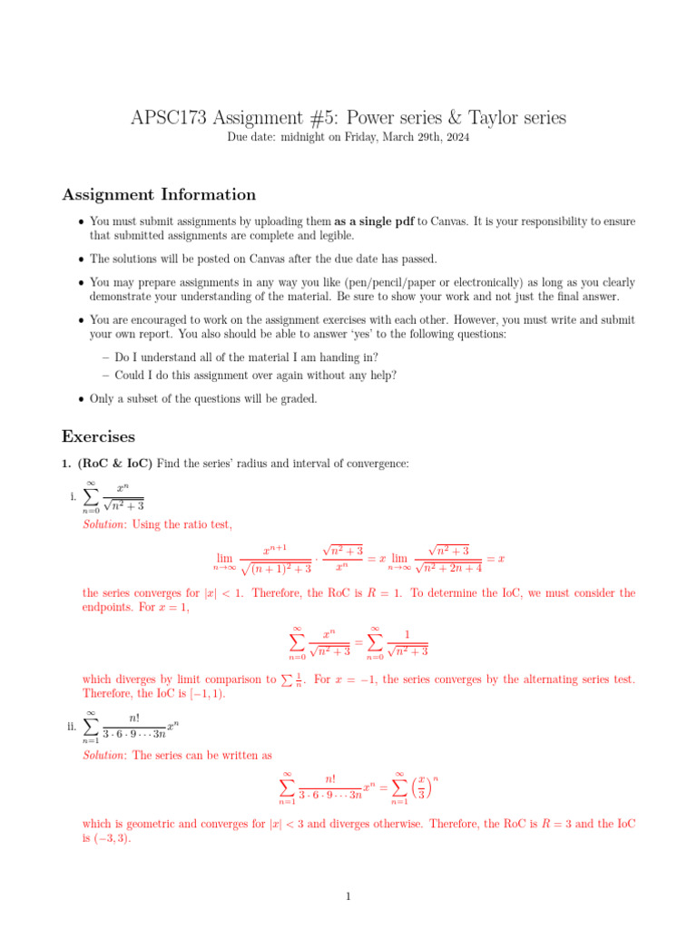 APSC173 Assignment5 Solution | PDF | Mathematical Concepts | Analysis