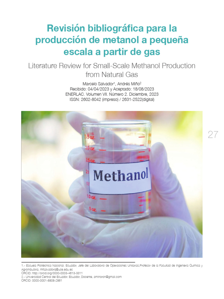 Producción de Metanol a Pequeña Escala | PDF | Gas natural | Metanol