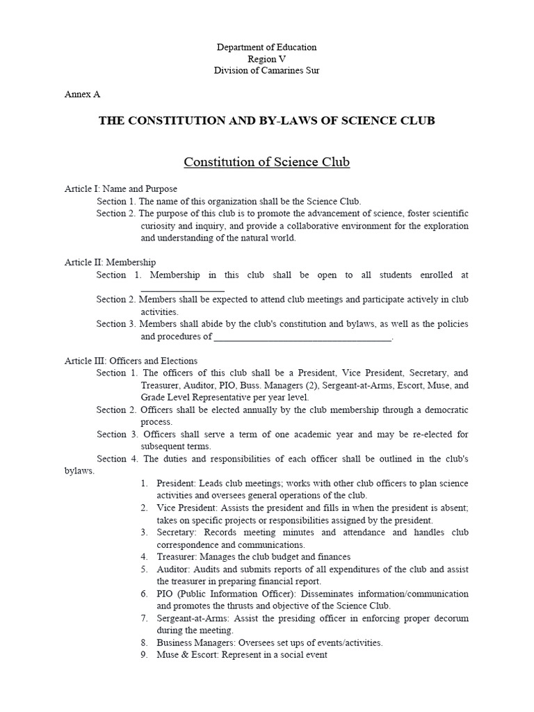 Annex A. Constitution and by Laws 2 | PDF | Disciplines | By Law