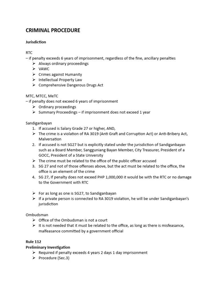 CRIMINAL PROCEDURE Notes | PDF | Plea | Bail