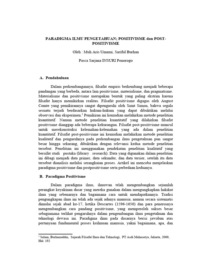 Paradigma Positivisme & Post-positivisme | PDF