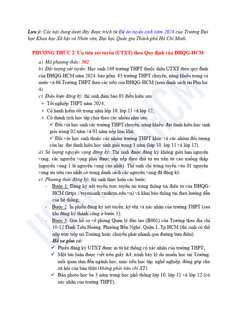 PhÆ°Æ¡ng Thá ©C 2, Tuyá N Sinh 2024, TrÆ°á NG Ä H KHXH&NV, Ä HQG-HCM | PDF