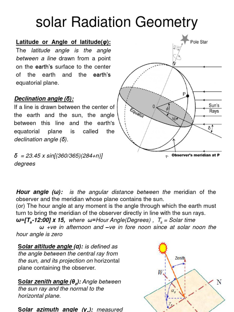 Solar Radiation Geometry | PDF | Angle | Azimuth