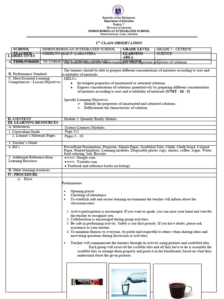 Lesson Plan (Science 7) | Download Free PDF | Teaspoon | Concentration