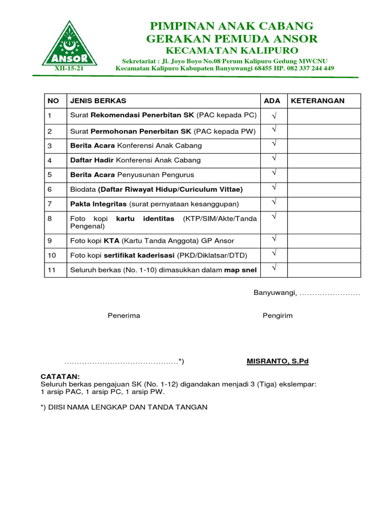 Berita Acara Dan Pengajuan SK PAC | PDF
