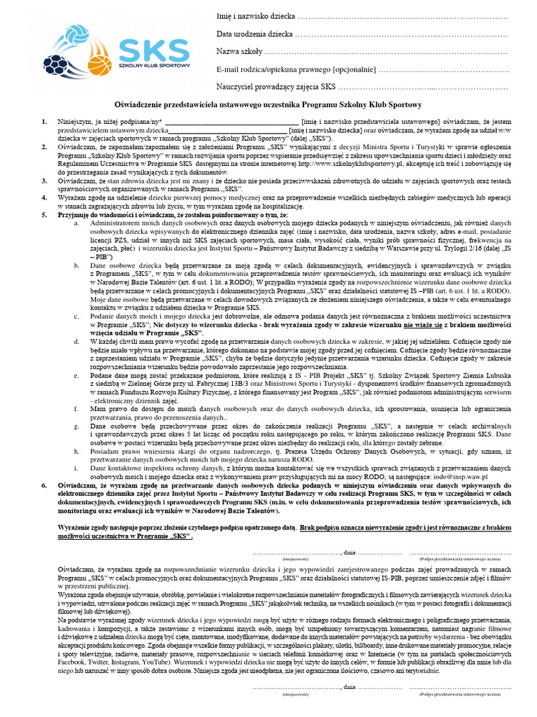 Wzor Oswiadczenia Sks Przedstawiciel Ustawowy Lubuskie | PDF