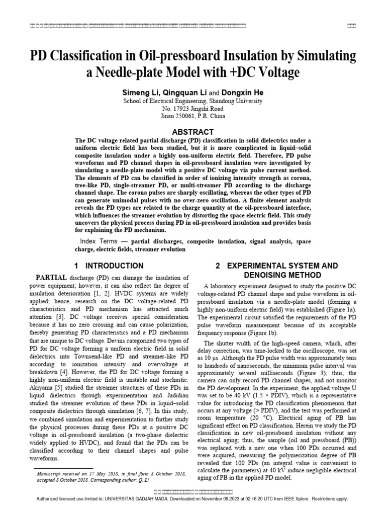 PD Classification in Oil-Pressboard Insulation by Simulating A Needle-Plate Model With DC ...