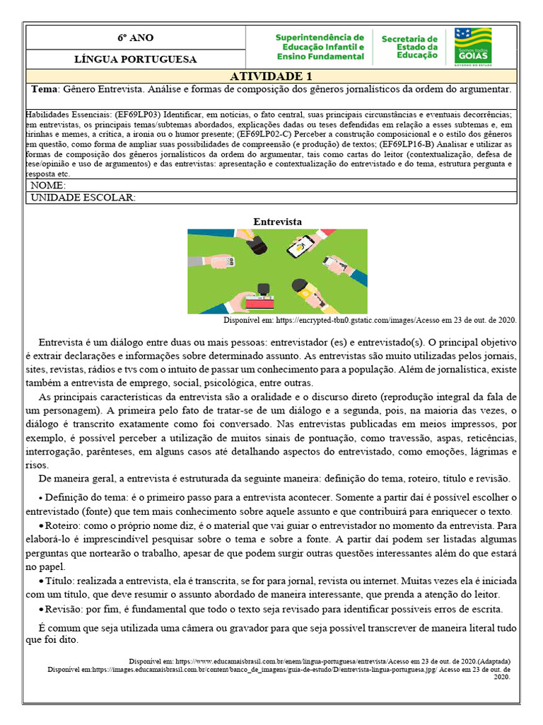 6o LP Atividade 1 Genero Entrevista Analise e Formas de Composicao Dos ...
