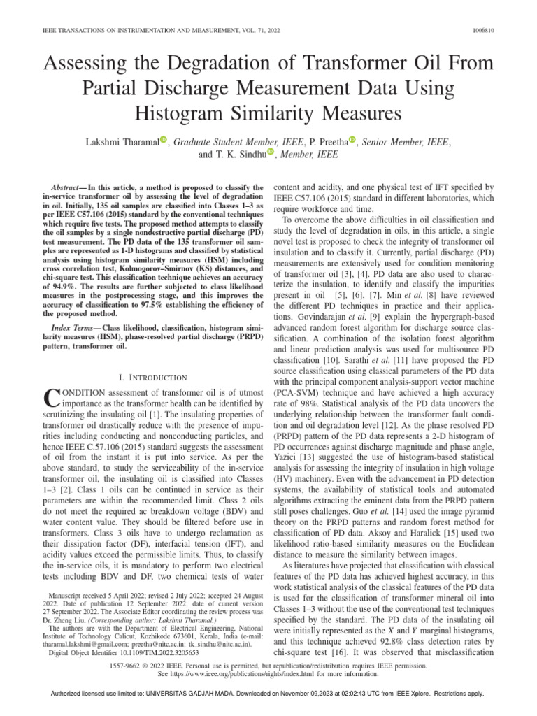 Transformer Oil Degradation via PD Analysis | PDF | Statistical ...