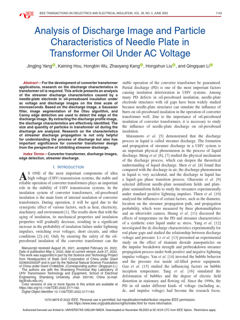 Streamer Discharge in Transformer Oil | PDF | Force | Electrical Breakdown