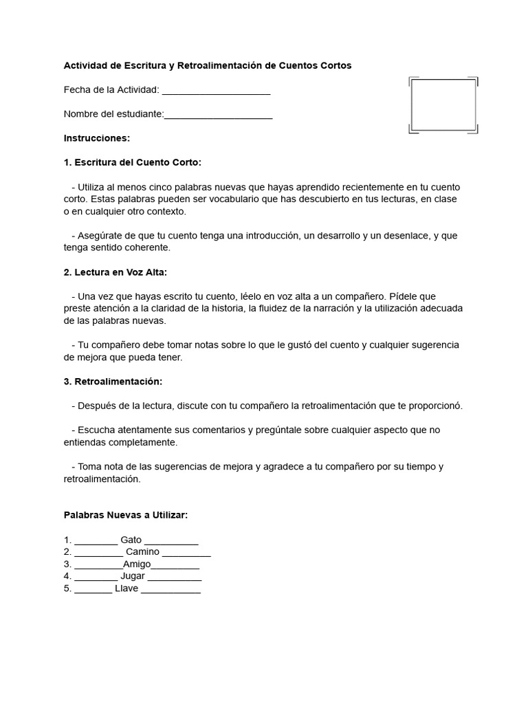 Actividad de Escritura y Retroalimentación de Cuentos Cortos | PDF