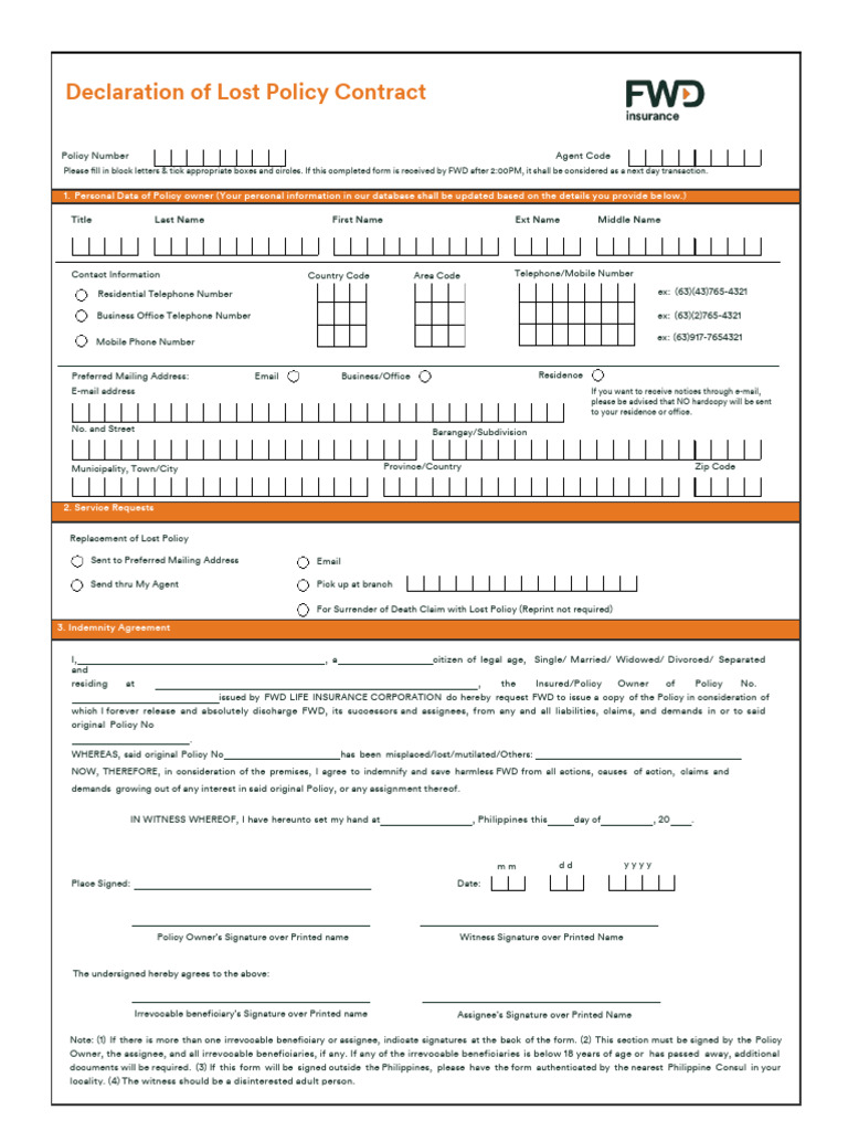 Lost Policy Indemnity Form | PDF | Private Law | Common Law