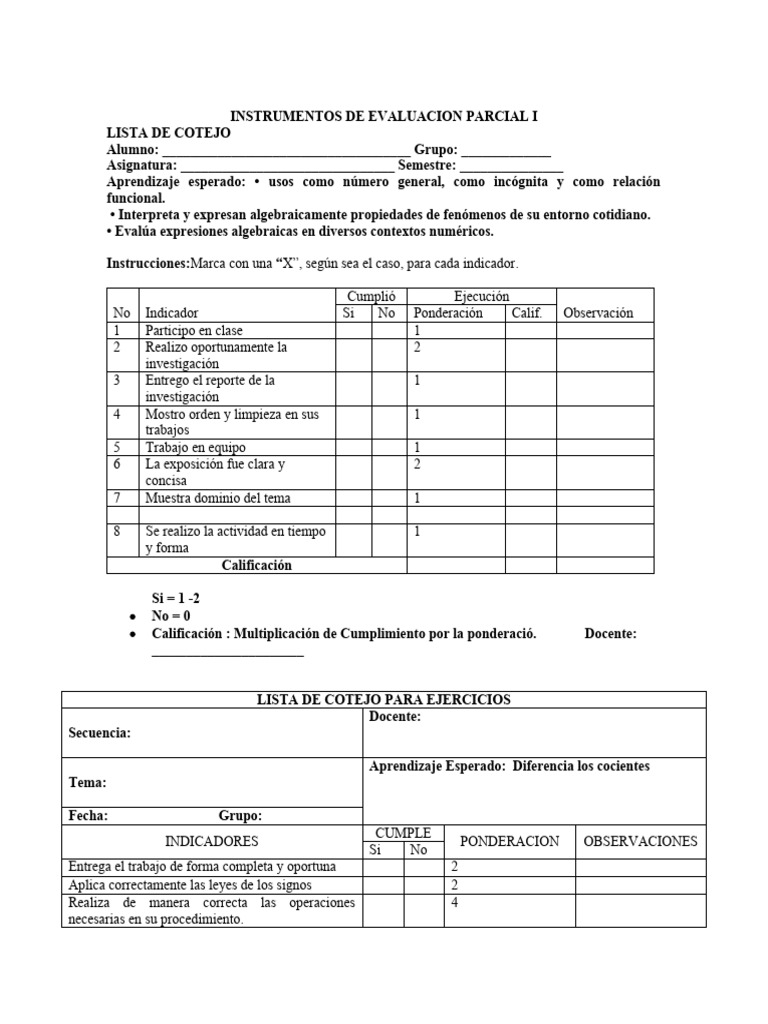 Instrumentos de Evaluacion Parcial I | PDF | Evaluación | Cognición