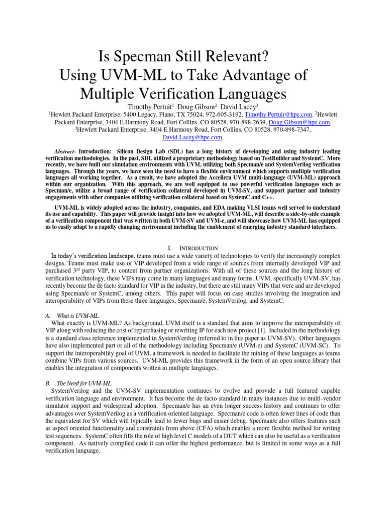 Is Specman Still Relevant Using Uvm ML To Take Advantage of Multiple Verification Languages ...