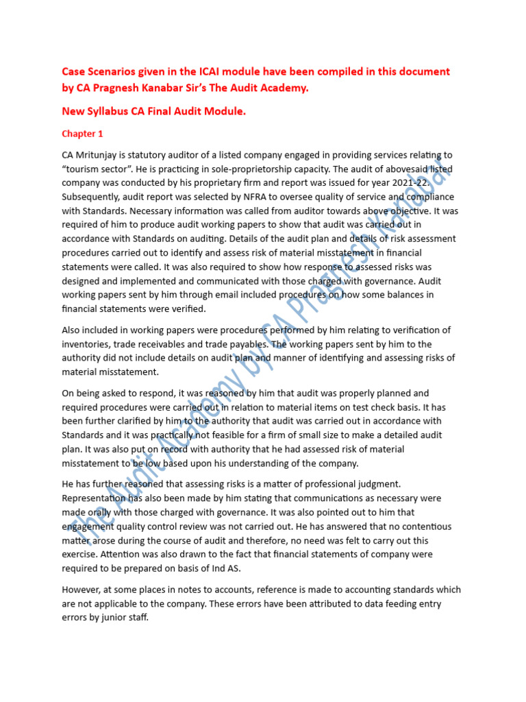 MCQ Case Scenarios for CA Final Audit | PDF | Going Concern | Auditor's ...