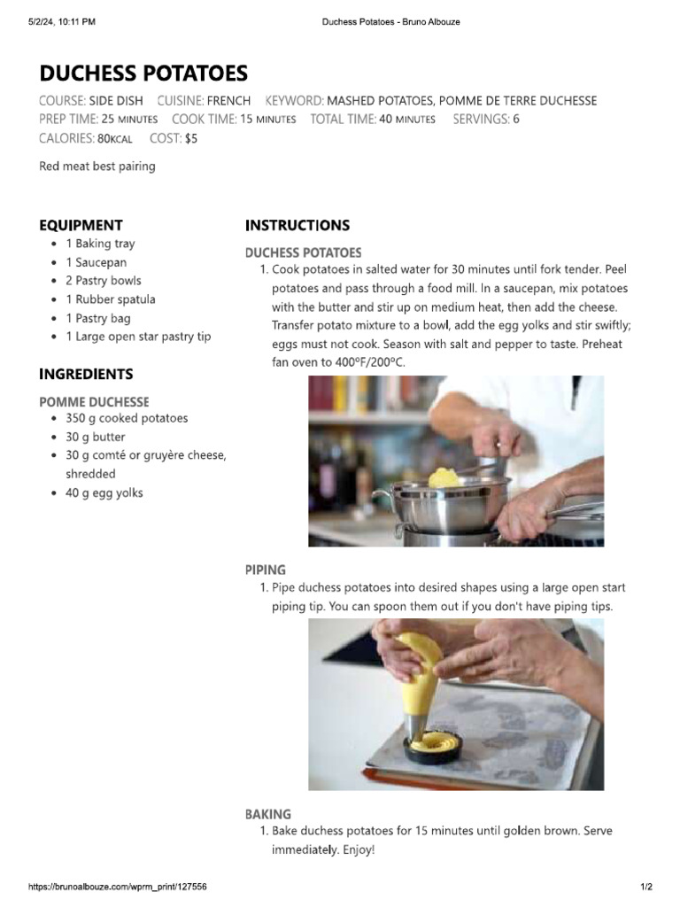 Duchess Potatoes | PDF