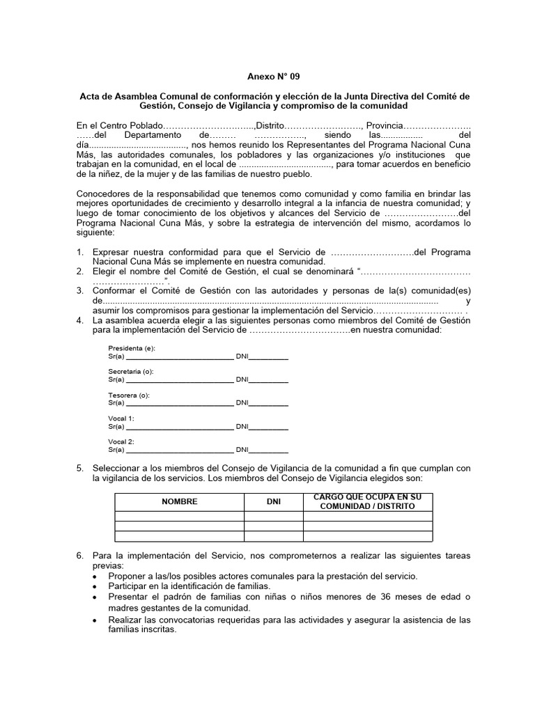 Rde 1582-2023 - Anexo 09 Acta de Asamblea Comunal de Conformación y Elección de JD y CV | PDF ...
