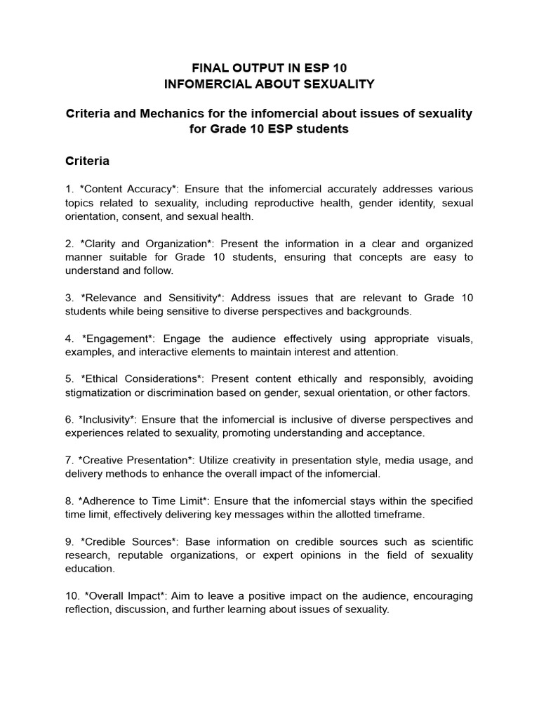 Final Output in Esp 10 Infomercial | PDF | Human Sexuality | Gender
