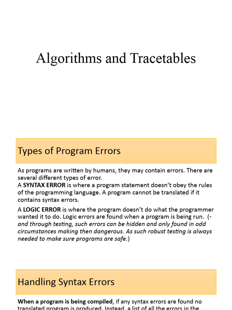 Algorithms And Tracetables Dta Pdf Computer Program Programming