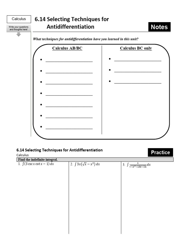 Calc Ab 6.14 Packet | PDF | Calculus | Mathematical Analysis