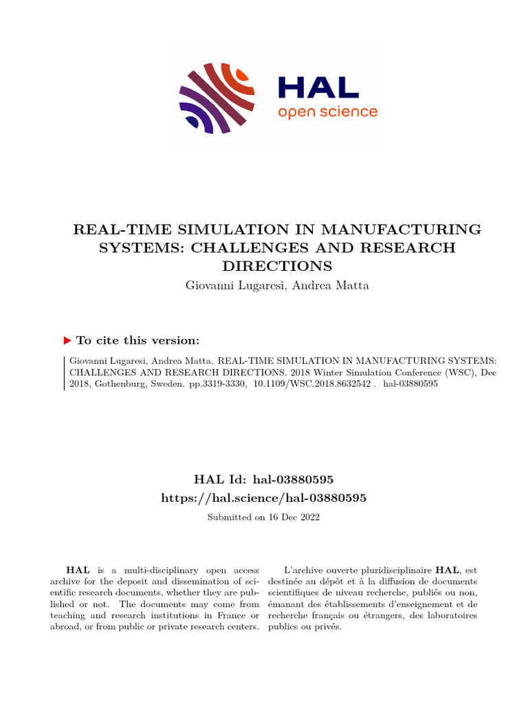 Real Time Simulation in Manufacturing Systems Challenges and Research Directions | Download Free ...