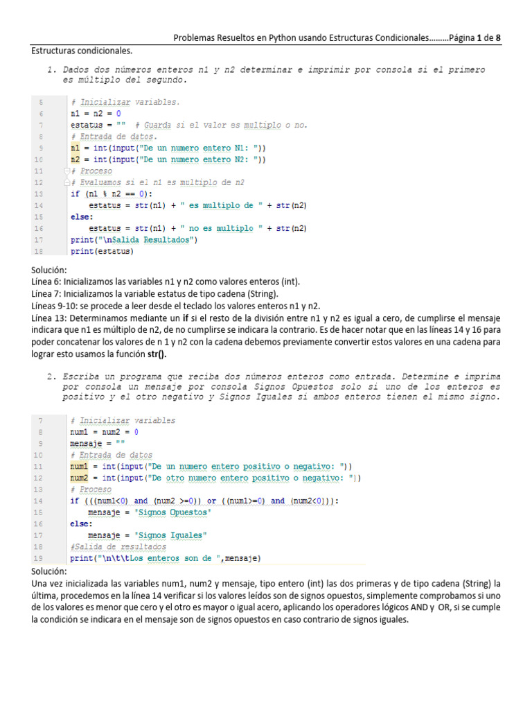 Problemas de Estructuras Condicionales | PDF | Entero | Python (lenguaje de programación)