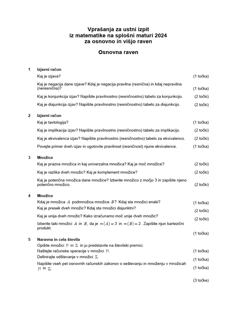 Seznam Vprasanj MAT 2024 | PDF