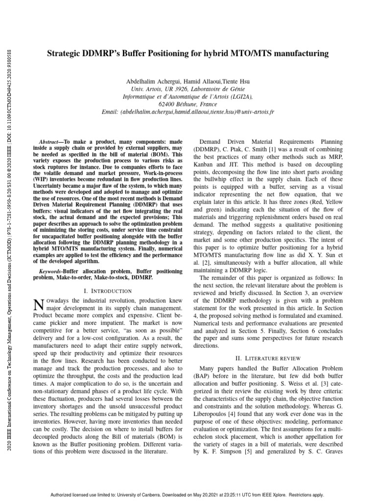 Strategic DDMRP's Buffer Positioning For Hybrid MTO-MTS Manufacturing | Download Free PDF ...